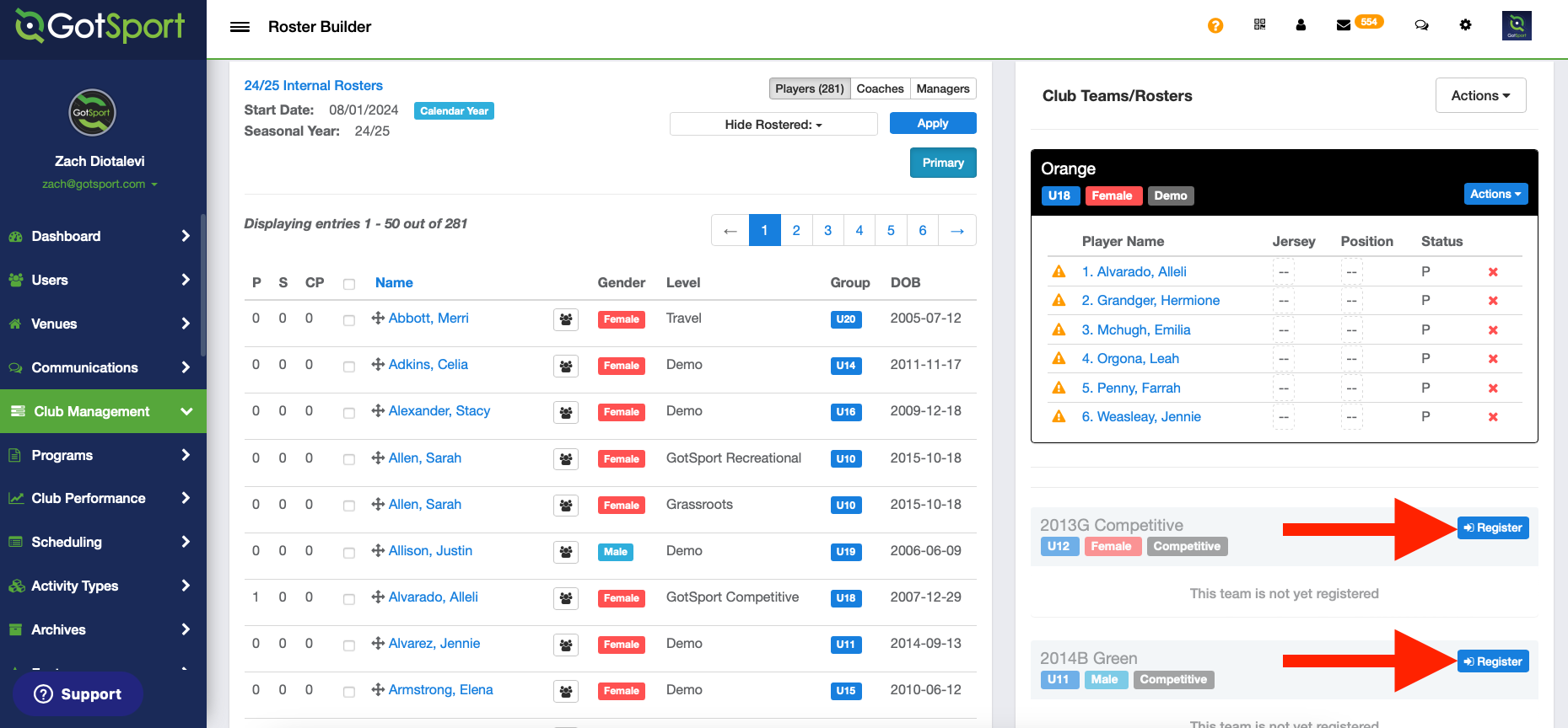 As a Club Admin - Creating and Building Internal Rosters